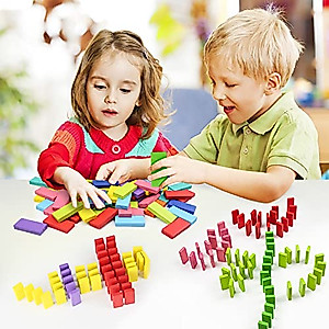 WOOD CITY 1000 Piece Dominoes Set for Kids with Extra 20 Blocks, Colorful Dominos Tiles for Building, Stacking, Racing, Tumbling, Wood Domino with Storage Bag and Box, Educational Toy