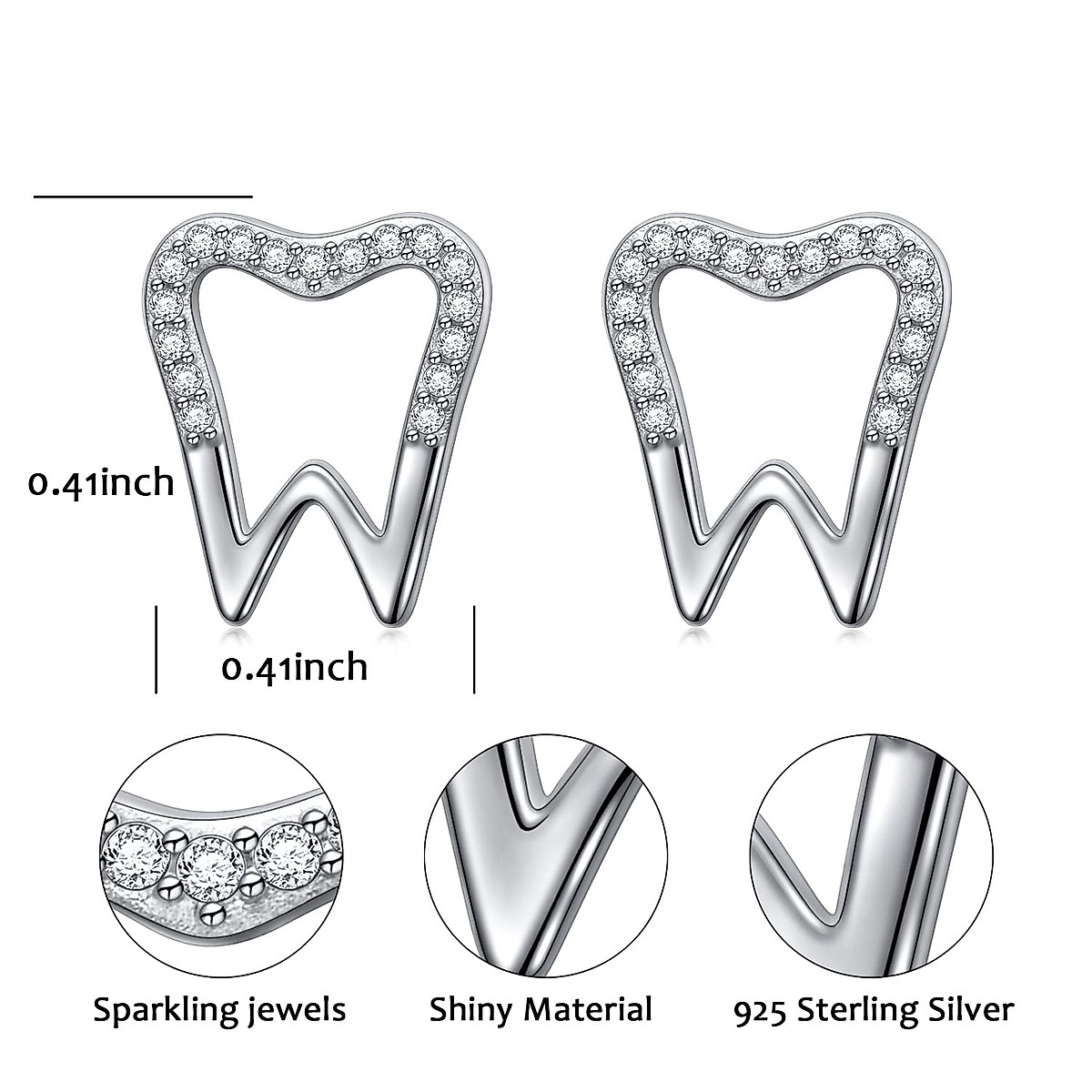 925 Sterling Silver Dainty Tooth Stud Earrings for Women Gifts Jewelry