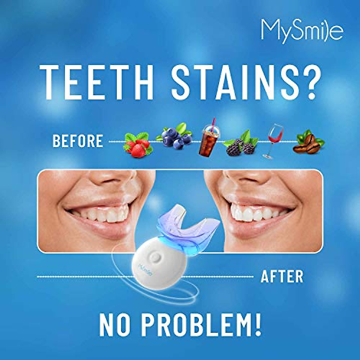 MySmile Teeth Whitening Kit with LED Light, 10 Min Non-Sensitive Fast Teeth Whitener with 3 Carbamide Peroxide Teeth Whitening Gel, Helps to Remove Stains from Coffee, Smoking, Wines, Soda, Food