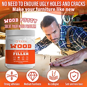 SMAPHY Wood Putty Filler, White Wood Filler Putty, Wood Filler Paintable, Stainable, Sandable can Quickly Repair Holes, Cracks, Chips and Scorched Areas of Wooden Furniture(9.87 Ounce)