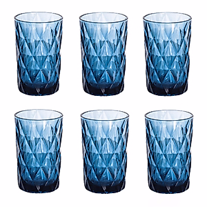 Bandesun Drinking Glass set of 6 Modern Glassware Diamond Pattern Tumbler Cup（12 OZ），for Water，Cocktail，Milk，Juice and Beverage