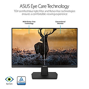 ASUS VA24EHE 23.8 Monitor, 1080P, Full HD, IPS, 75Hz, HDMI D-Sub DVI-D, Adaptive-Sync / FreeSync, VESA wall mountable, Eye Care, Flicker-free and Low Blue Light (Renewed)