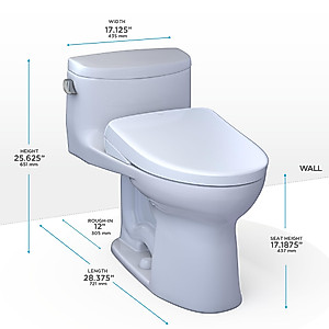 TOTO® WASHLET®+ Supreme® II One-Piece Elongated 1.28 GPF Toilet and WASHLET®+ S7A Contemporary Bidet Seat, Cotton White - MW6344736CEFG#01
