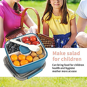 shopwithgreen 52 OZ to Go Salad Container Lunch Container, BPA-Free, 3-Compartment for Salad Toppings and Snacks, Salad Bowl with Dressing Container, Built-in Reusable spoon, Microwave Safe