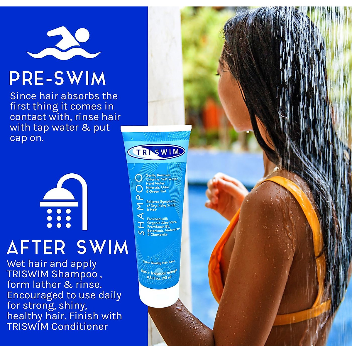 TRISWIM Chlorine Removal Swimmers Shampoo Moisturizing Repairing Hair, 8.5 fl.oz.