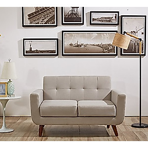 US Pride Furniture AS5174-L Charles Mid-Century Modern 100% Linen Fabric Loveseat, Clean-Lined Design for Apartment and House, Tan