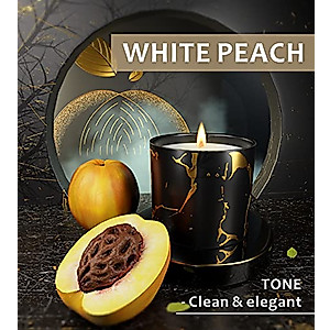 Scented Candles, Premium Peach Amber Candles for Home Scented, 7oz Large Fall Aromatherapy Candle, Soy Candles Gifts for Her Stress Relief, Christmas Birthday Gifts for Women with Black Gold Gift Box