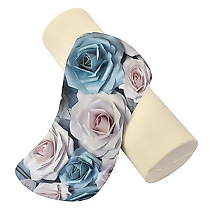 xigua Blue and White Roses Neck Roll Pillow for Neck Relief with Removable Washable Cover - Memory Foam Round Cylinder Bolster, Ergonomically Designed for Head, Neck, Back, and Legs