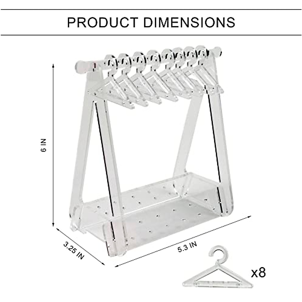Earring Display Stand Holder Acrylic Jewelry Hanger Rack Ear Studs Organizer With Mini Hangers For Women Baby Girls (8 hangers) (Clear) (BS00)