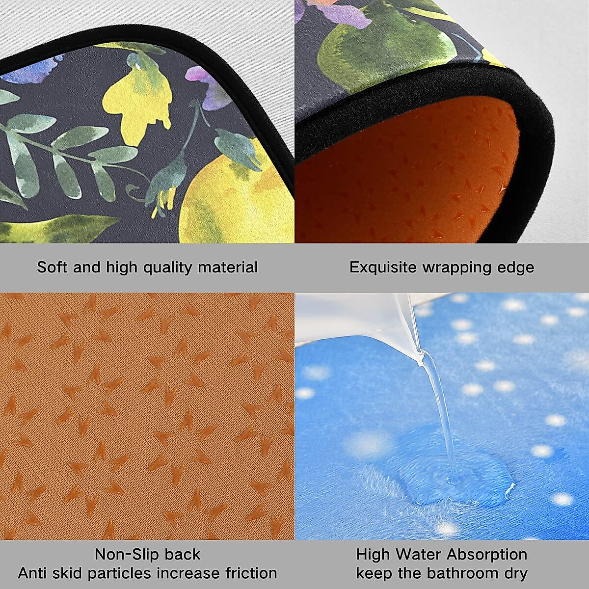 Floral Citrus Fruit Lemon Kitchen Rugs and Mats Set 2 Piece Non Slip Washable Runner Rug Set of 2 for Floor Home Decor Sink Kitchen Laundry