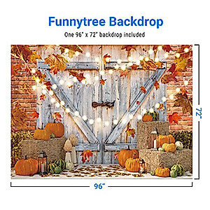 Funnytree 8x6FT Fall Thanksgiving Photography Backdrop Autumn Pumpkin Harvest Barn Background Maple Baby Shower Banner Decoration Birthday Party Supplies Photo Booth Prop