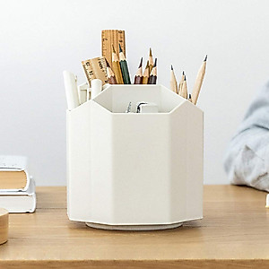 Desktop Organizer with Pencil Holders, Office Accessories Caddy, School Supplies Organizer for Pen, Colored Pencil, Art Brushes, 5 Compartments, White , Gift for Teachers, Classmates, and Friends