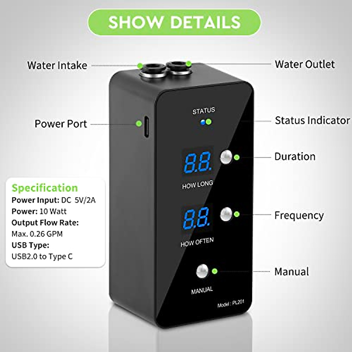 Moistenland Reptile Humidifier, Misting System for Reptile Terrariums, Automatic Misting System with Adjustable Spray Nozzles, Black