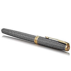 PARKER Sonnet Fountain Pen, Chiseled Silver with Gold Trim, Solid 18k Gold Fine Nib (1931489)