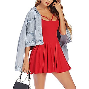 ADOME Sexy Mini Dresses for Women Club Party Dress Ruffle Hem Summer Dresses for Women Bright Red,XL
