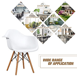 Safstar Mid Century Modern Dinning Chair Set of 2, 2 Pieces DSW Side Chair w/Beech Wood Legs & Curved Seat Supports, Accent Plastic Shell Chair Set for Kitchen, Dining, Bedroom, Living Room (2, White)