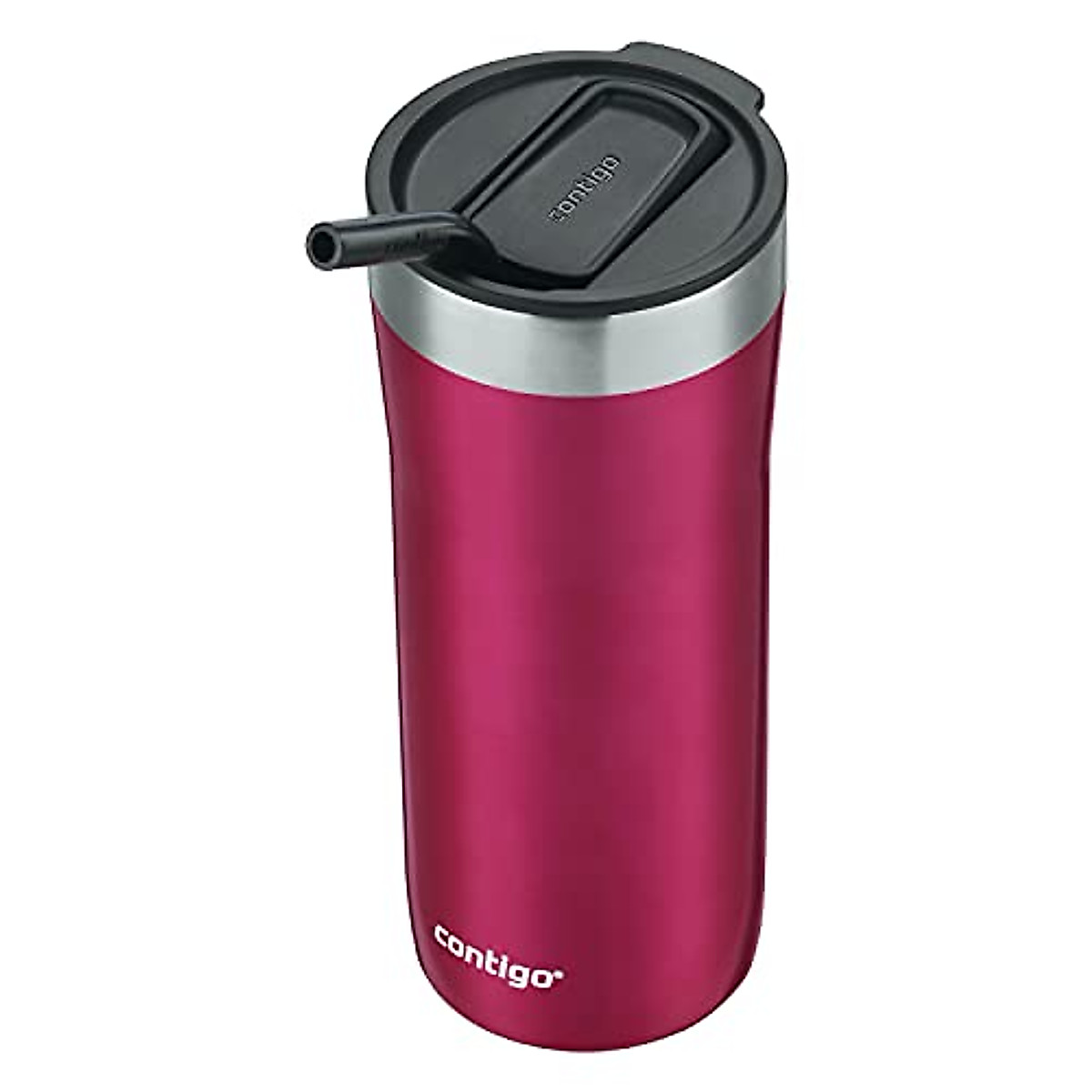 Contigo Streeterville Stainless Steel Vacuum-Insulated Tumbler with Straw and Splash-Proof Slider Lid, Keeps Drinks Hot up to 8hrs or Cold for 24hrs, Great for Travel/Work/School, 24oz Dragonfruit