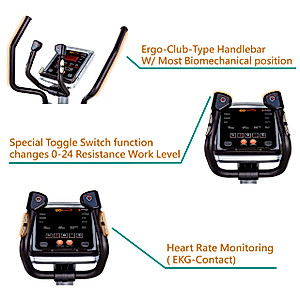 V-950X Extra Length Motorized 19" Stride Programmable Elliptical Cross Trainer - Cardio Fitness Strength Conditioning Workout for home use or gym (V-950X, Black/Yellow)