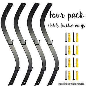 Coffee Mug Wall Rack - Metal Mug Racks for Wall - Unique "S" Curve Design - Wall Mug Rack - Coffee Cup Rack Wall Hanging Holder - Teacup and Mason Jar Hanger Display Holder