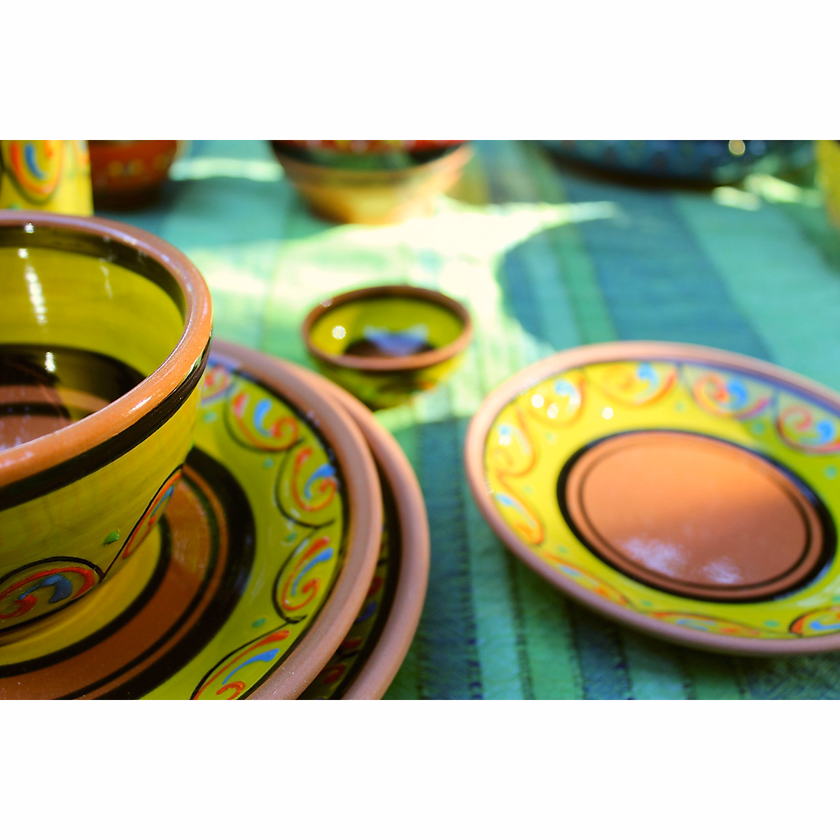 Canyon Cactus Ceramics Spanish Terracotta Set of 3 Small Dipping Bowls, Yellow