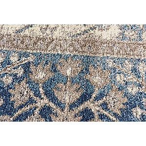 Unique Loom Salzburg Collection Area Rug - Gneis (5' Square, Cream/ Light Blue)