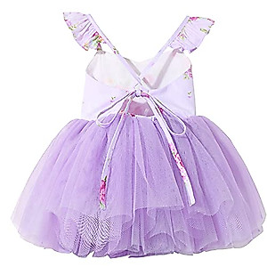 Flofallzique Purple Little Girl Dress Summer Toddler Tutu Birthday Fancy Party Girls Clothes(4T, Lavender)