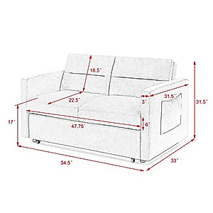 Cotoala Modern Velvet Convertible Loveseat Sleeper Sofa with Adjustable Backrest, Pull Out Bed w/Arms & 2 Lumbar Pillows, 2 Seat Corner Couch Living Room & Apartment, Black