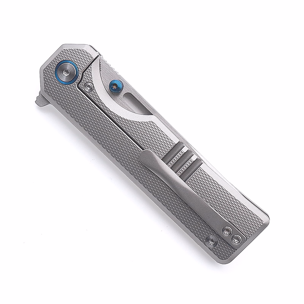 Ameight Knives Glear II Flipper Folding Knife 3.45" M390 Hand Hollow Ground Rubbed Satin Blade Sandblasting Titanium Handle Camping Hiking Pocket Knife AM8-007GYII