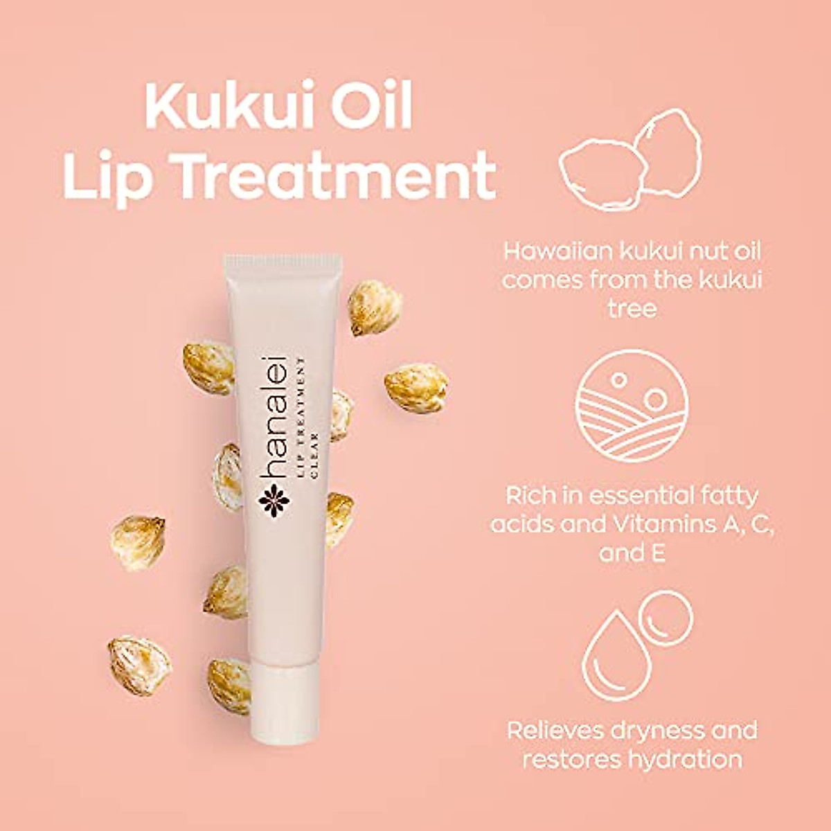 Hanalei - Cruelty-Free Treatment for Chapped Lips - Extreme Dry Lip Moisturizer - Overnight Lip Balm for Cracked Lips - Made with Kukui Oil, Shea Butter, Grapeseed Oil - Clear Formula -Full Size(15g)