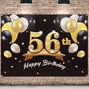 PAKBOOM Happy 56th Birthday Banner Backdrop - 56 Birthday Party Decorations Supplies for Men - Black Gold 4 x 6ft