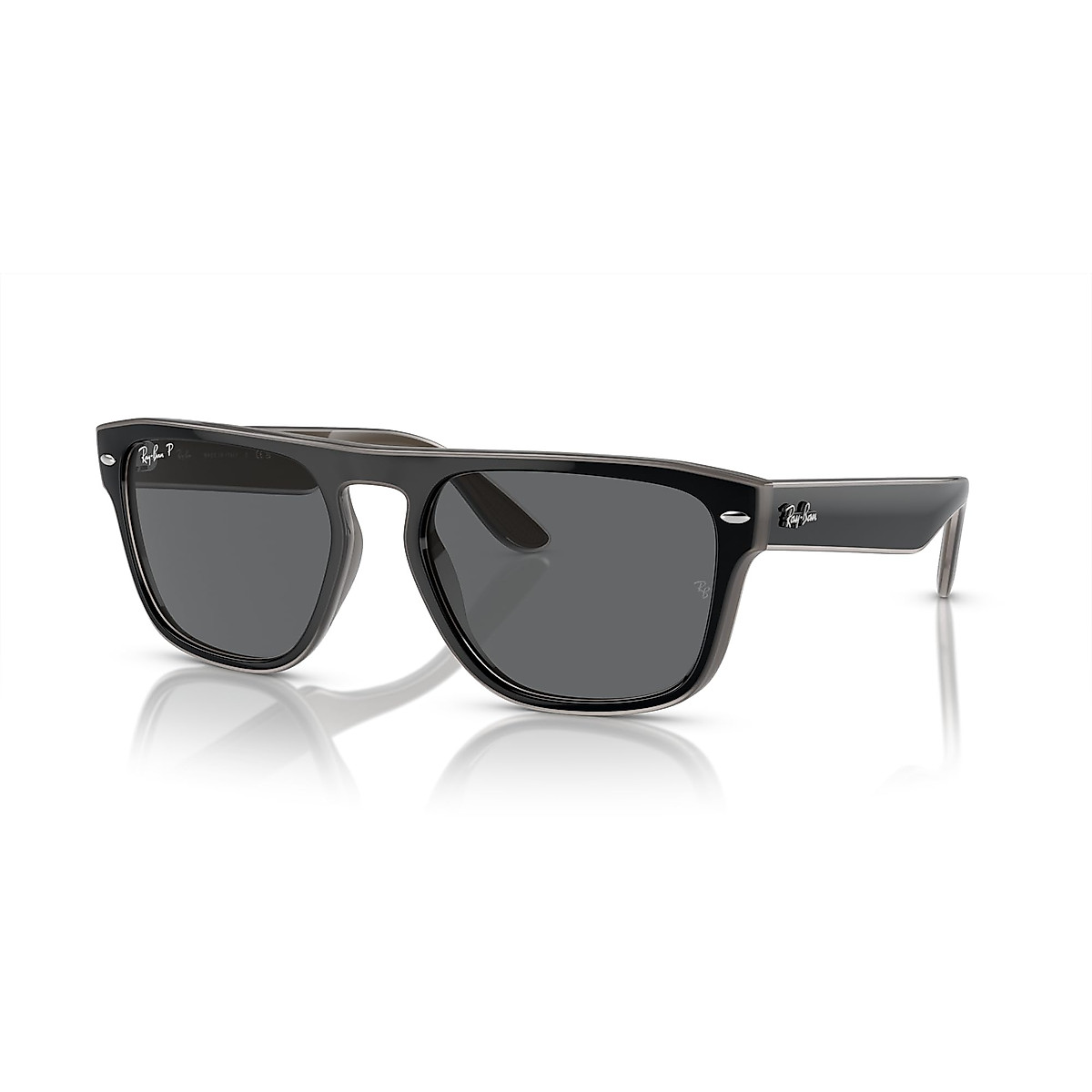 Ray-Ban RB4407 Square Sunglasses, Black/Light Grey Transparent/Dark Grey Polarized, 57 mm