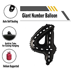 Monster Truck 4th Birthday Party Supplies | Monster Truck Balloon | Giant 40 inch Race Car Number 4 Balloon Monster Truck Balloons Black White Flags Balloons for 4th Birthday Party Decorations