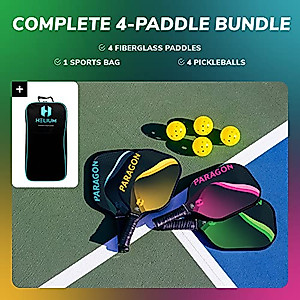 Helium Paragon Pickleball Paddles Set of 4 - USAPA Certified - Graphite Fiberglass Surface, Lightweight Honeycomb Core