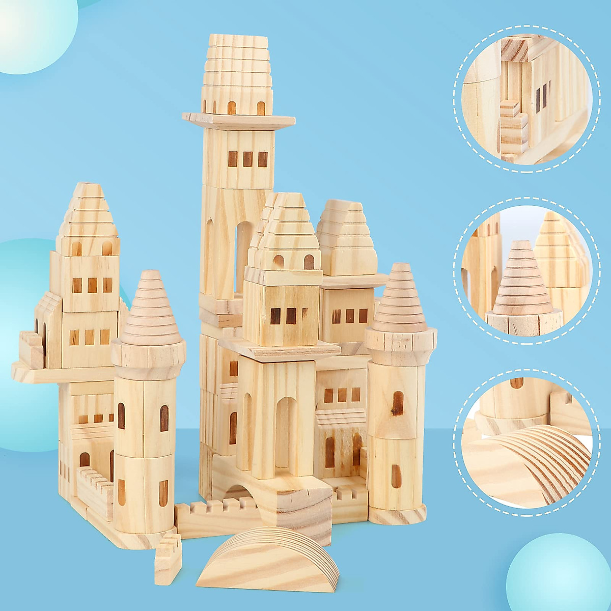 Garlictoys 75 Pieces Wooden Castle Blocks Medieval Knights Princesses Wooden Castle Building Blocks Kit for Kids Boys and Girls