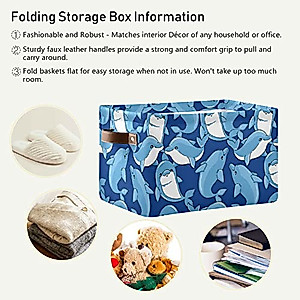 xigua Dolphins Pattern Square Storage Basket,Collapsible Sturdy Fabric Storage Basket Cube W/Handles for Clothes Toy Closet(1 pcs)-43