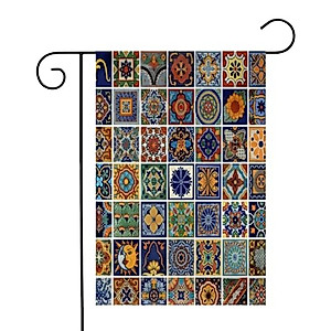 Double-sided garden flag Vintage Talavera Tiles Mexican Folk Art Outdoor Flag Garden Flag Yard Outdoor Decoration （12×18in）.
