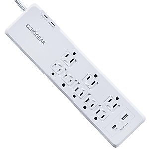 ECHOGEAR PowerBlitz Surge Protector Power Strip with USB-A & USB-C Ports - Low Profile Design with Braided 6' Cord, Flat Plug & 2160 Joules of Multi Outlet Surge Protection - White