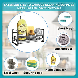 VANTEN Kitchen Sink Caddy Sponge Holder Black Large Sponge Holder for Kitchen Countertop Organizer, Soap Dish Scrubber Holder Tray Storage Kitchen Accessories - Not Include Sponge, Dispenser, Brush