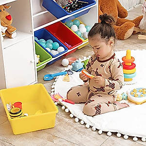 Betterhood Kids Toy Storage Organizer Bins with Shelf, 4-Tier Playroom Organization and Storage W/8 Removable Boxes, Kids Bookshelf and Toy Storage for Kids Room, Bedroom, Nursery, Classroom (White)