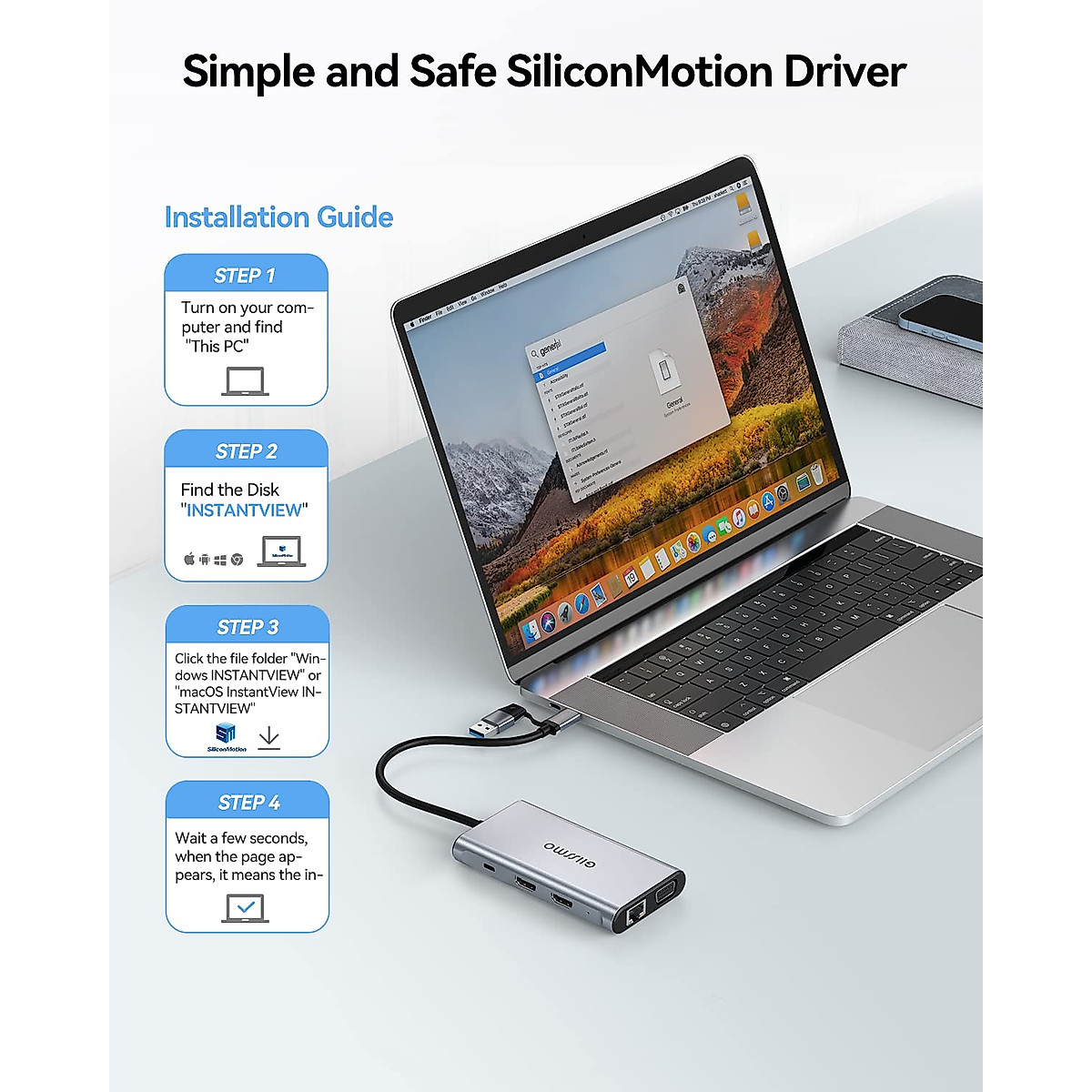 USB Docking Station Dual Monitor, GIISSMO 9-in-1 USB A 3.0 / USB C Docking Station Triple Monitor with 2 HDMI,VGA, 10Gbps USB 3.1, Gigabit Ethernet, Triple Display for Mac & MacBook & Windows Laptop