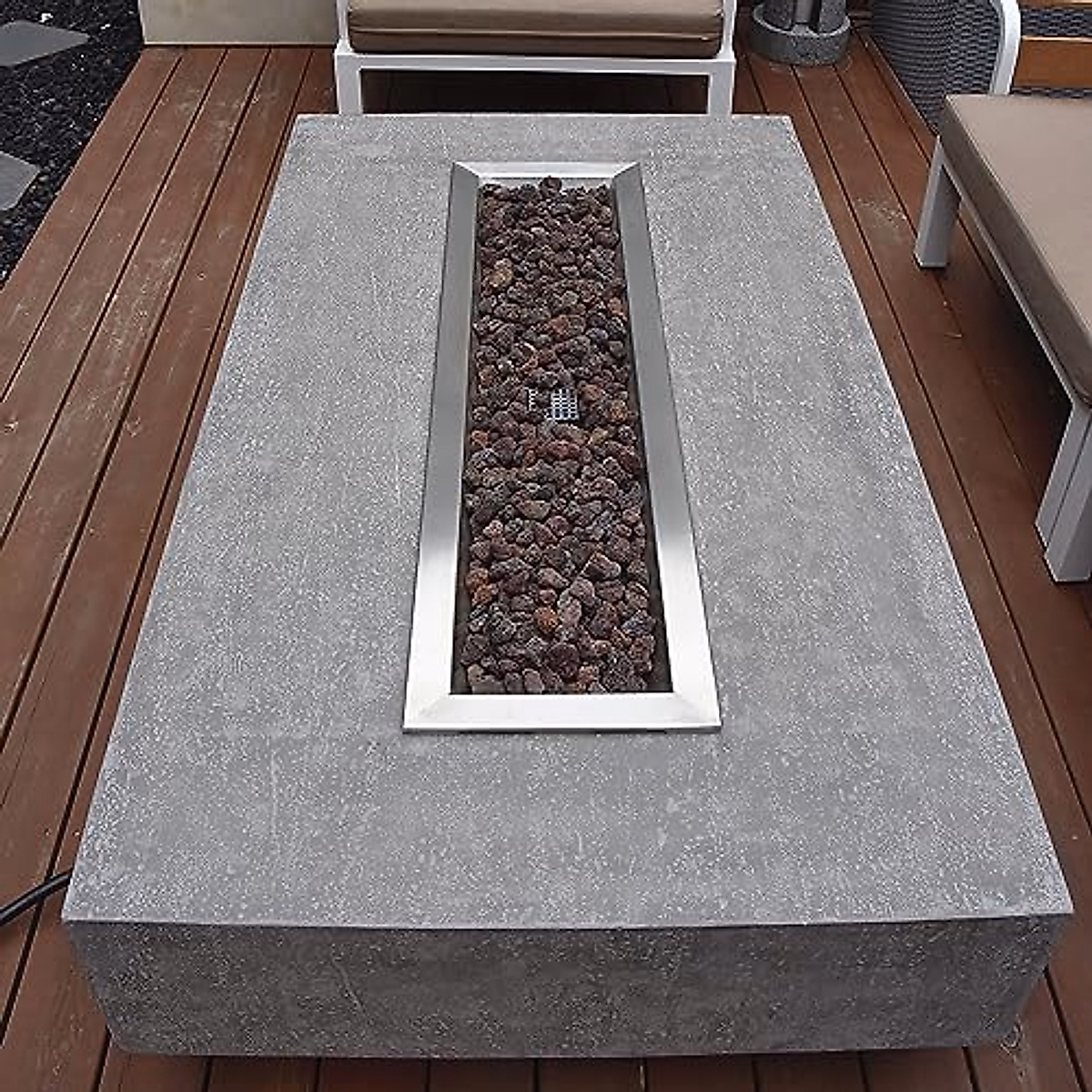 Hampton Concrete Fire Pit 56" x 32" Outdoor Patio Firepit Includes Lava Rocks Modern Fire Pits & Outdoor Fireplaces for Garden, Deck, Indoor & Outdoor Heating