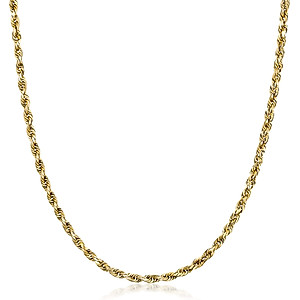 PORI JEWELERS 18K Yellow Gold 1.5MM, 1.8MM, 2MM, 2.5MM, 3MM, 4MM, or 5MM Diamond Cut Rope Chain Necklace Unisex Sizes 16"-30" (3MM, 24)