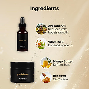 Golden Grooming Beard Oil & Balm Bundle for Men – Natural Growth Kit with Shea Butter – Tame, Moisturize & Style Your Beard (1 Pack)