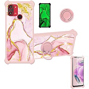 Aroepurt Case for Vortex HD65 Case Compatible with Vortex HD65 Phone Case Cover [with Tempered Glass Screen Protector][Hard PC + Soft Silicone][Ring Support] [Gold Glitter+Luminous] JSF-FDL