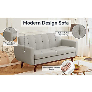 Cozysnooze 65.4" Loveseat Sofa,Memory Foam Futon Sofa Couch Sleeper,Linen Fabric Upholstered 2-Seat Sofa for Living Room,Apartment,Bedroom,Office,Grey