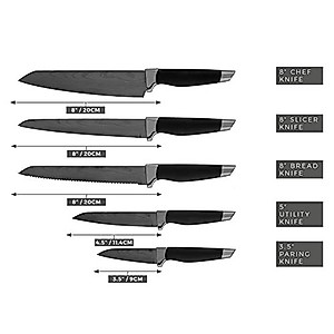 Tower Kitchen Stainless Steel Blades and Acrylic Stand, 5-Piece Knife Set, Black Damascus Effect