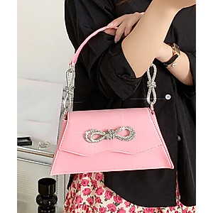 Double Bow Rhinestone Evening Handbag for Women Mini Hobo Bag Tote Bag Elegant Purses for Wedding Travel Party