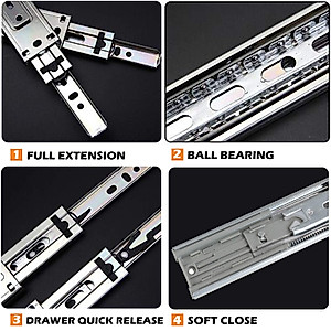 Gobrico Drawer Hardware 16-inch Hydraulic Soft Self Close Drawer Slides Full Extension Ball Bearing Drawer Runners 3Folds 100 lb. 1Pair