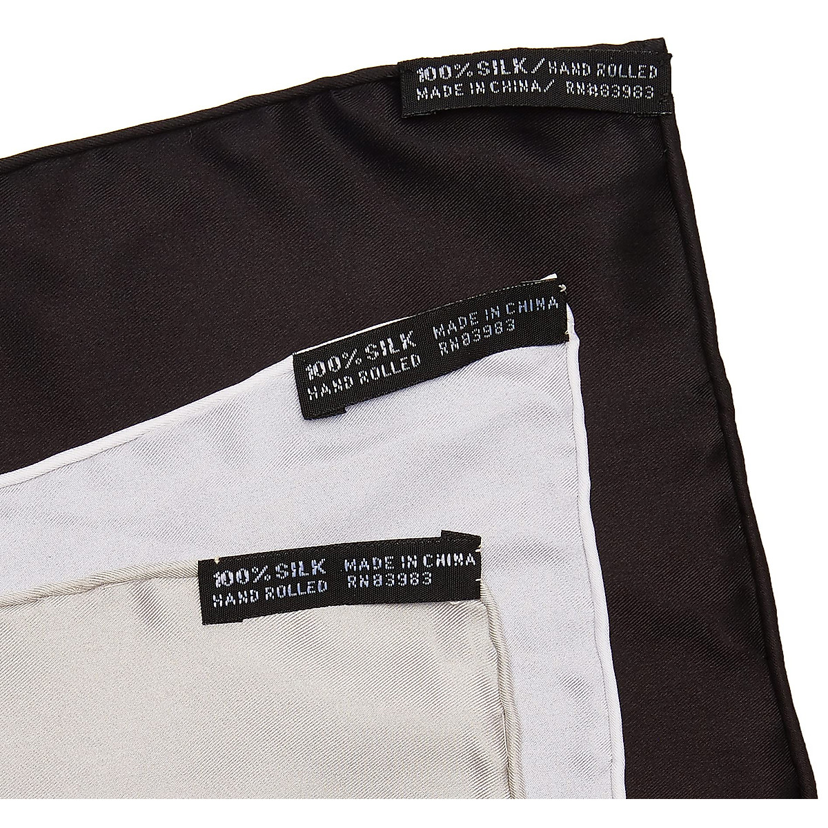 Stacy Adams Men's 100 Percent Silk Hand Rolled 17"X 17" Pocket Square Three Piece Set, White/black/Silver, One Size