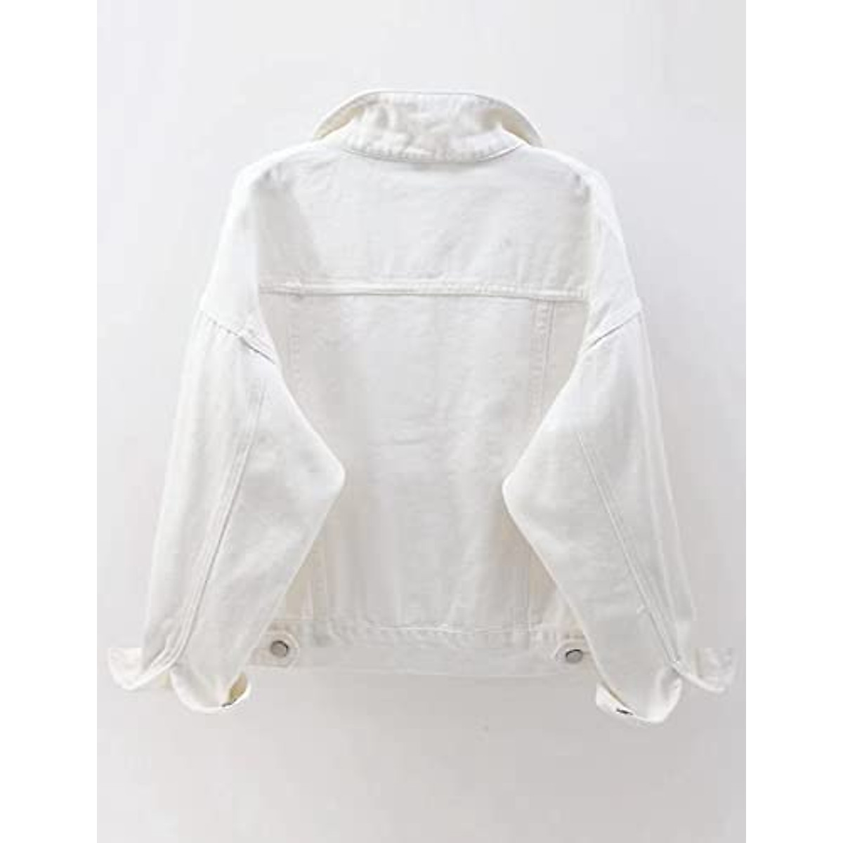 Locachy Women's Casual Denim Jacket Solid Color Basic Long Sleeve Jean Jacket Coat White XL